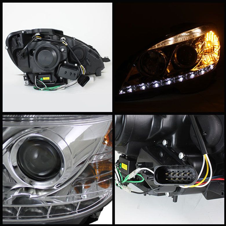 08-11 M-Benz C-Class W204 LED DRL Projector Headlights + HID Kit - Chrome