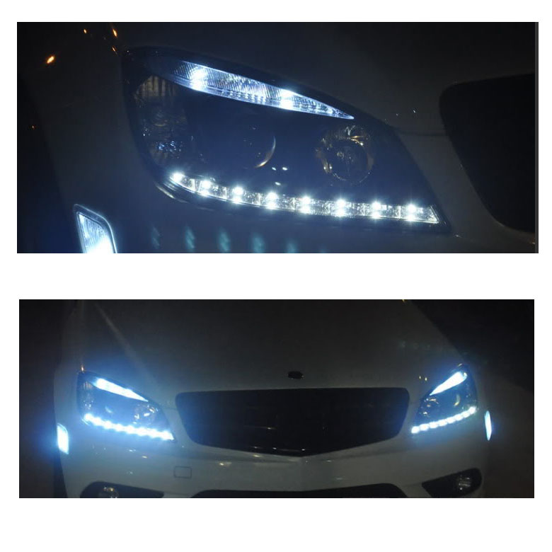 08-11 M-Benz C-Class W204 LED DRL Projector Headlights + HID Kit - Chrome