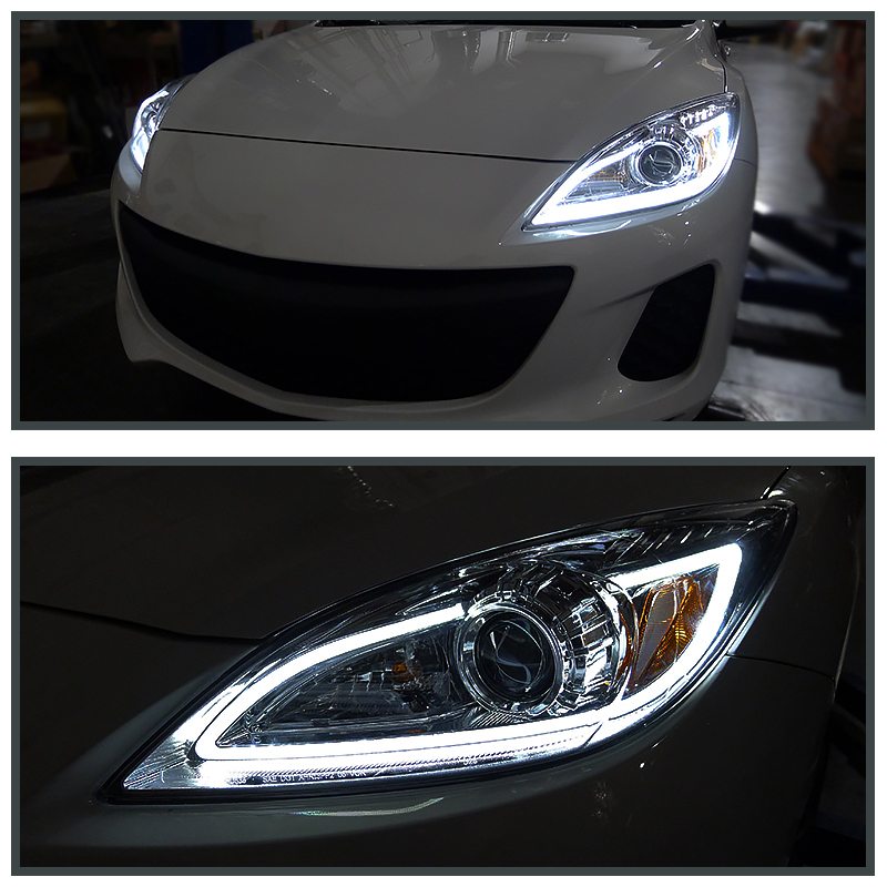 HID Xenon + 10-13 Mazda 3 LED DRL Strip Projector Headlights Chrome