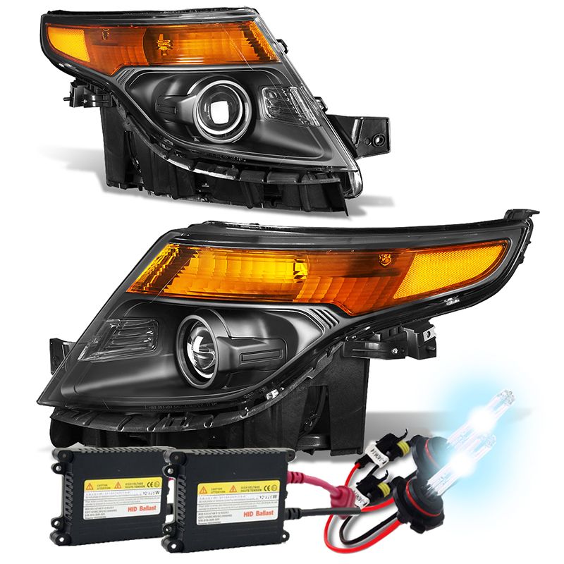 HID Xenon + 2011-2015 Ford Explorer Projector Headlights - Black Amber