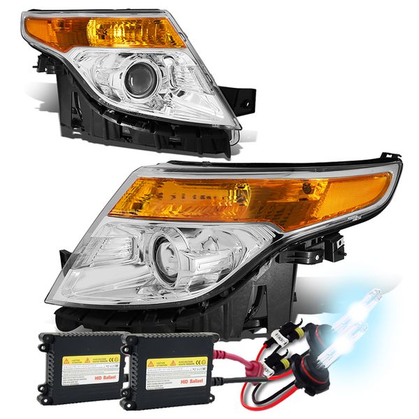 HID Xenon + 2011-2015 Ford Explorer Projector Headlights - Chrome Amber