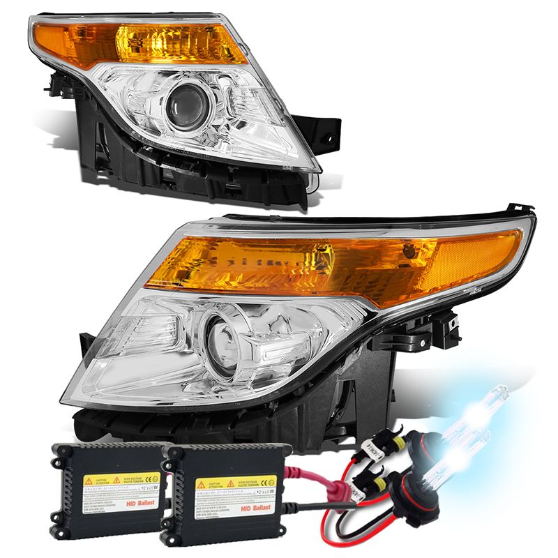 HID Xenon + 2011-2015 Ford Explorer Projector Headlights - Chrome Amber