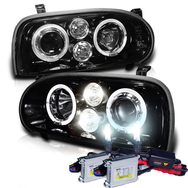 HID Xenon + 93-98 Volkswagen Golf Cabrio MK3 Halo Projector Headlights - Gl