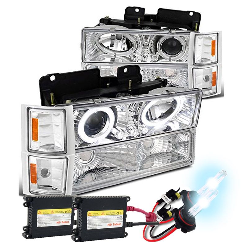 HID Xenon + 94-98 Chevy C10 Angel Eye Halo Projector Headlights Set ...