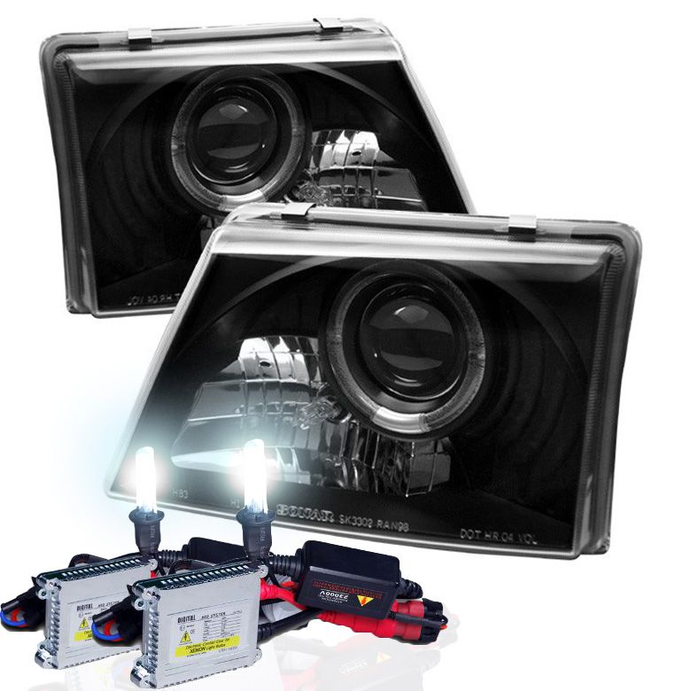 HID Xenon + 98-00 Ford Ranger Angel Eye Halo Projector Headlights - Black