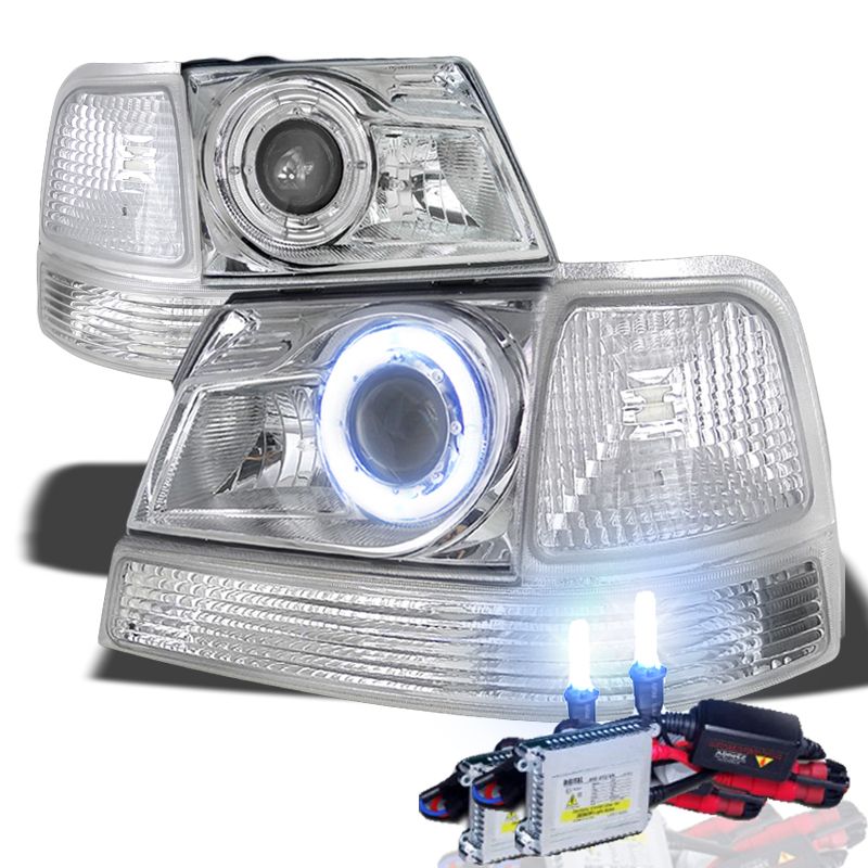 HID Xenon + 98-00 Ford Ranger Angel Eye Halo Projector Headlights - Chrome