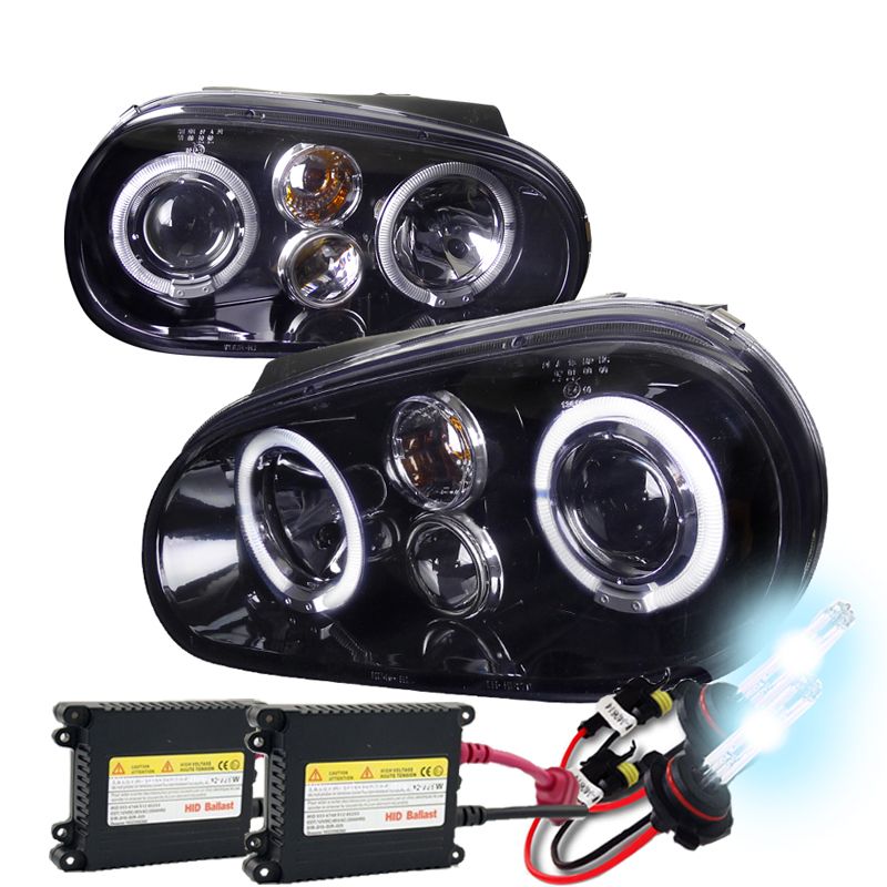 HID Xenon 99 05 Volkswagen Golf GTI MK4 Angel Eye Halo Projector Headlights Gloss Black