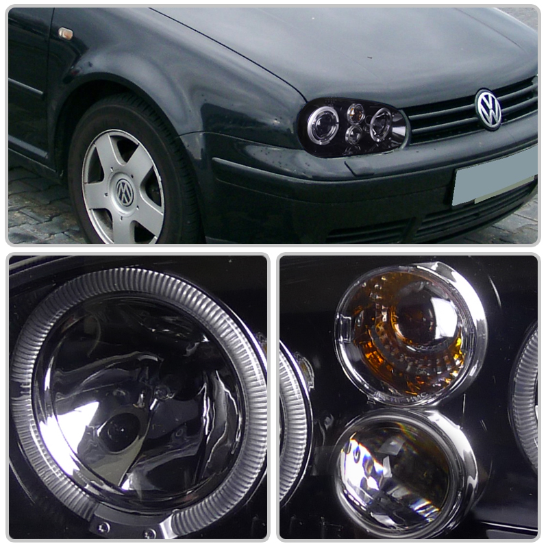 Spec D LHP GLF99G TM Gloss Black Smoke LED Dual Halo Projector Headlights