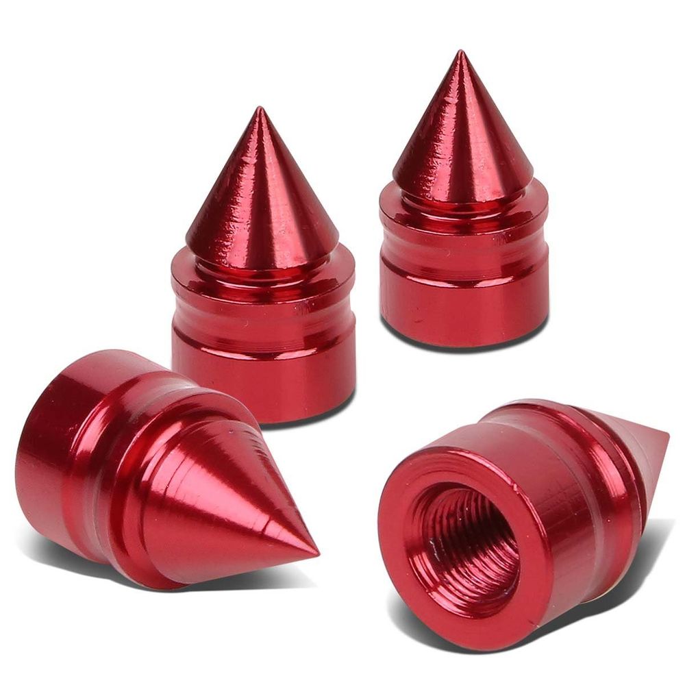 Impaler Spike Style Polished Aluinum Red Tire Vavle Stem Caps (Pack of 4)