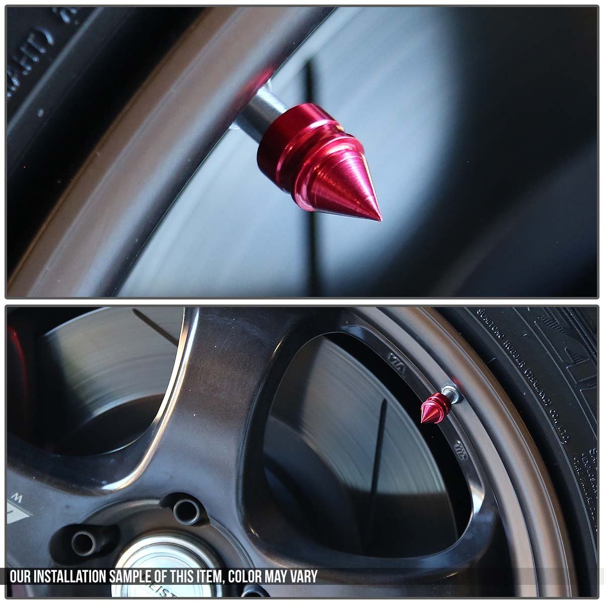 Impaler Spike Style Polished Aluinum Red Tire Vavle Stem Caps (Pack of 4)