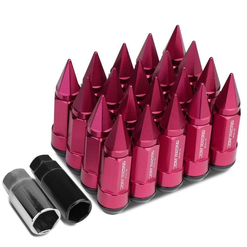 JDM Aluminum Pink Lug Nuts W/Cap+Adapter 20Pcs/Set M12X1.5 23MM OD/83MM Tall - LN-ZTL-9028-15-PK