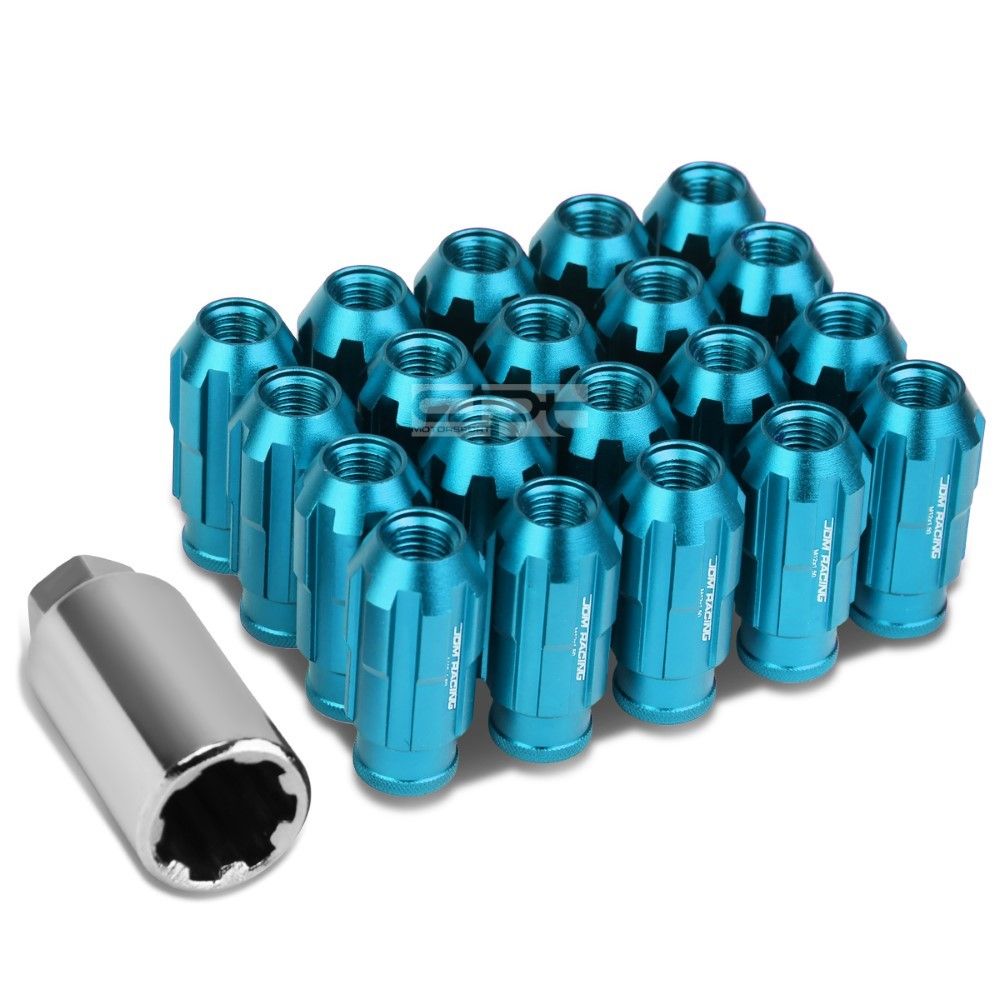 JDM Open-End Aluminum Sky Blue 20 Lug Nuts Set+Adapter M12X1.5 24MM OD ...