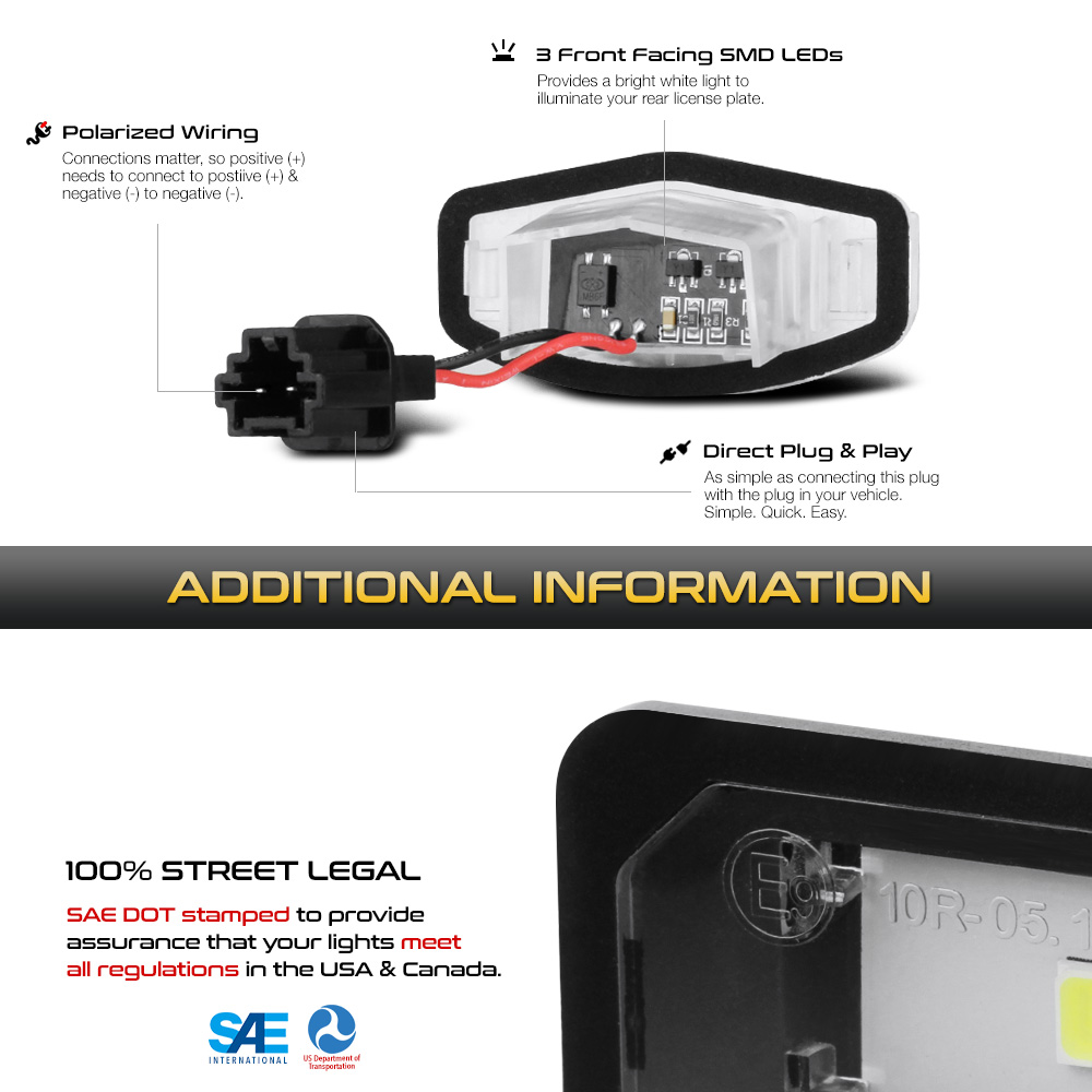 LED License Plate Light Tag Lamp - Honda Accord Civic Acura TSX TL ILX ...