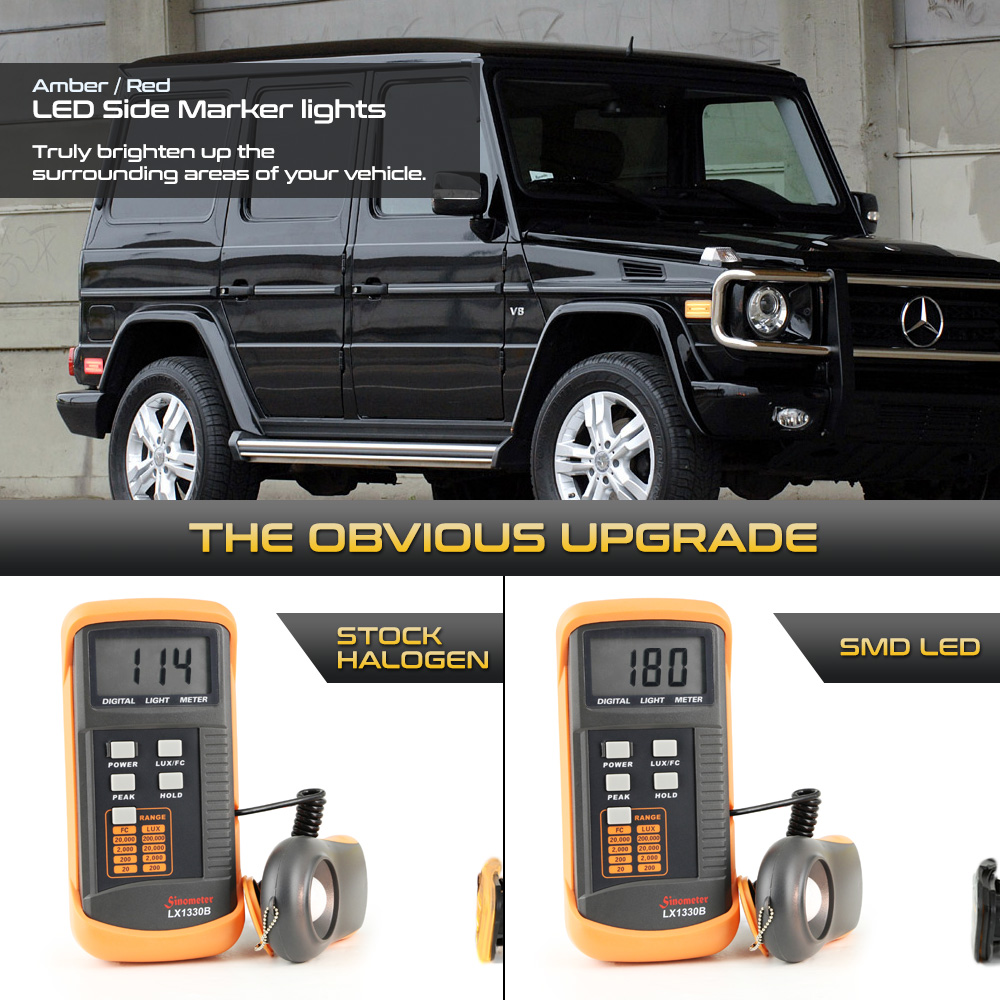 Mercedes Benz W463 G-Wagon Amber & Red LED Side Marker Lights - Smoked ...