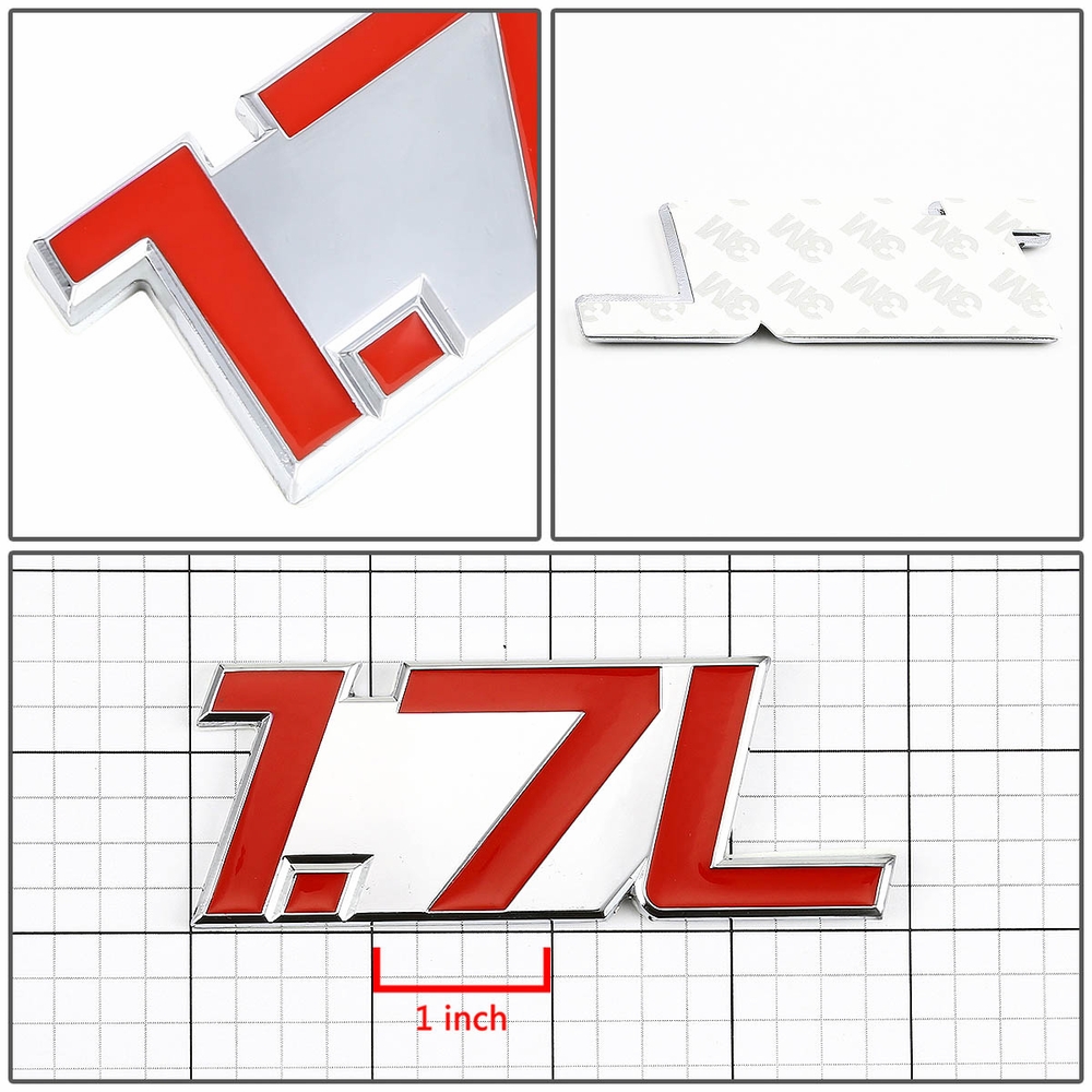 Metal Emblem Decal Logo Trim Badge - 1.7L - Red/Silver Letters
