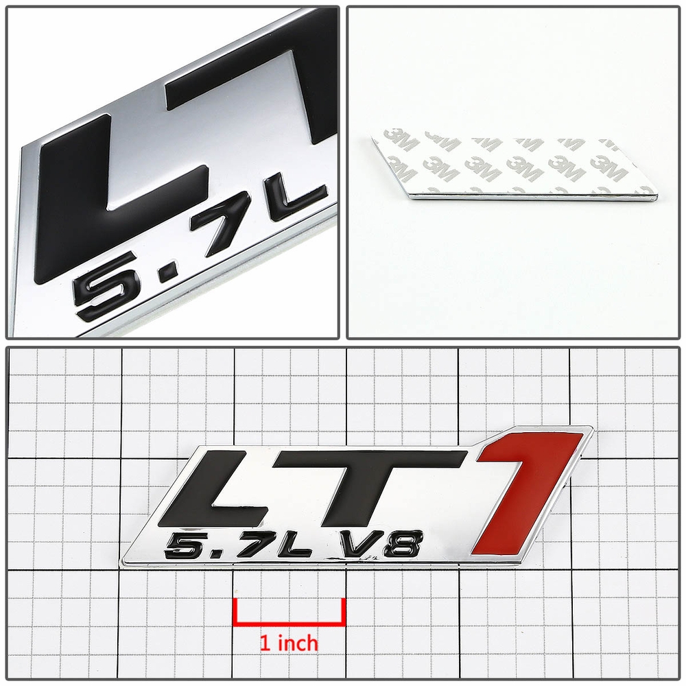 Metal Emblem Decal Logo Trim Badge - 5.7L-Lt1 - Black/Red Letters
