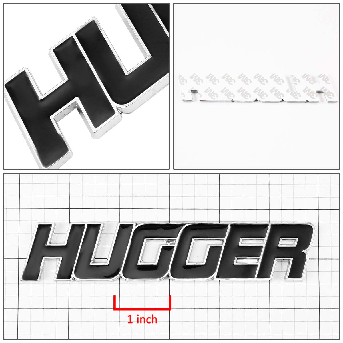 Metal Emblem Decal Logo Trim Badge - HUGGER - Black Letters
