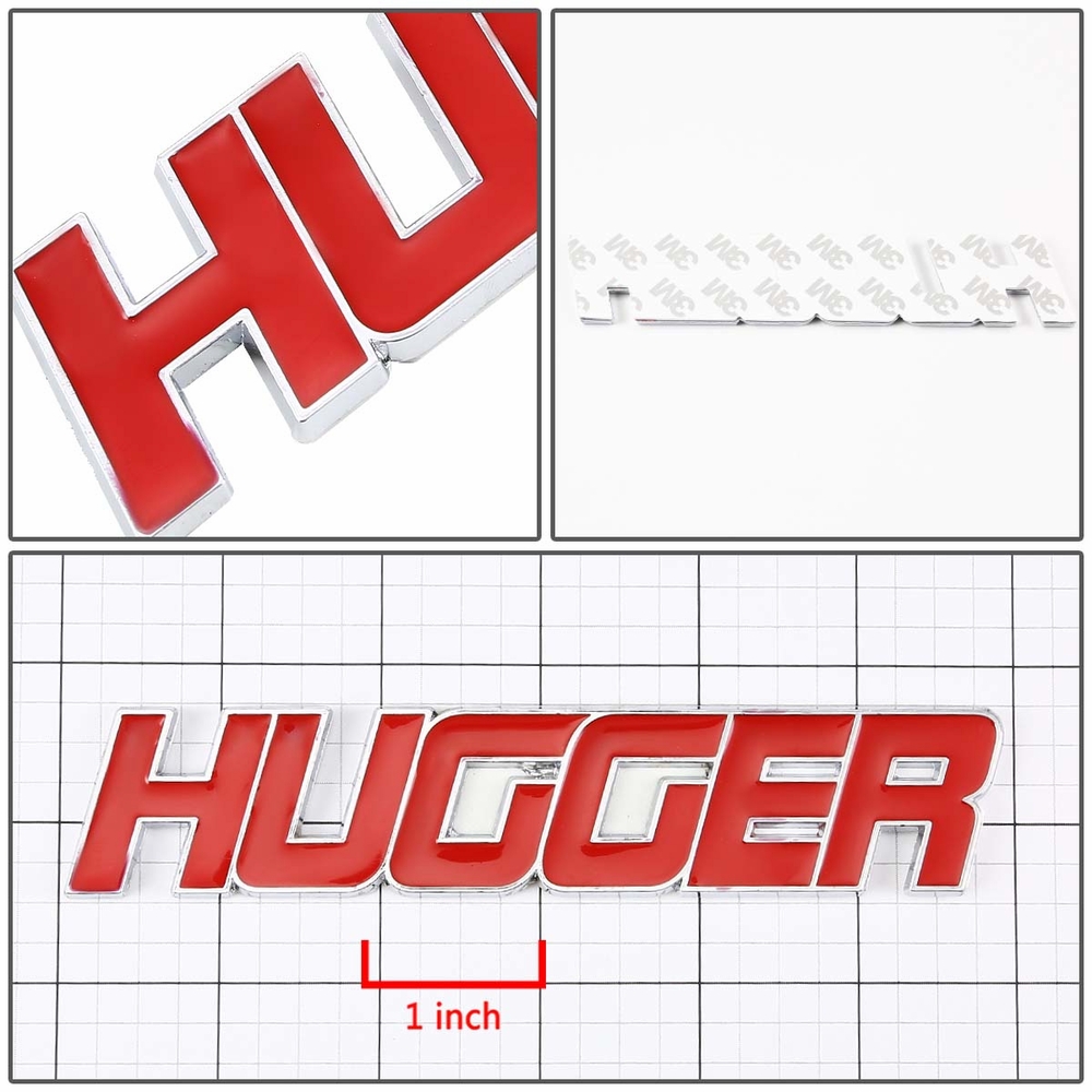 Metal Emblem Decal Logo Trim Badge - HUGGER - Red Letters