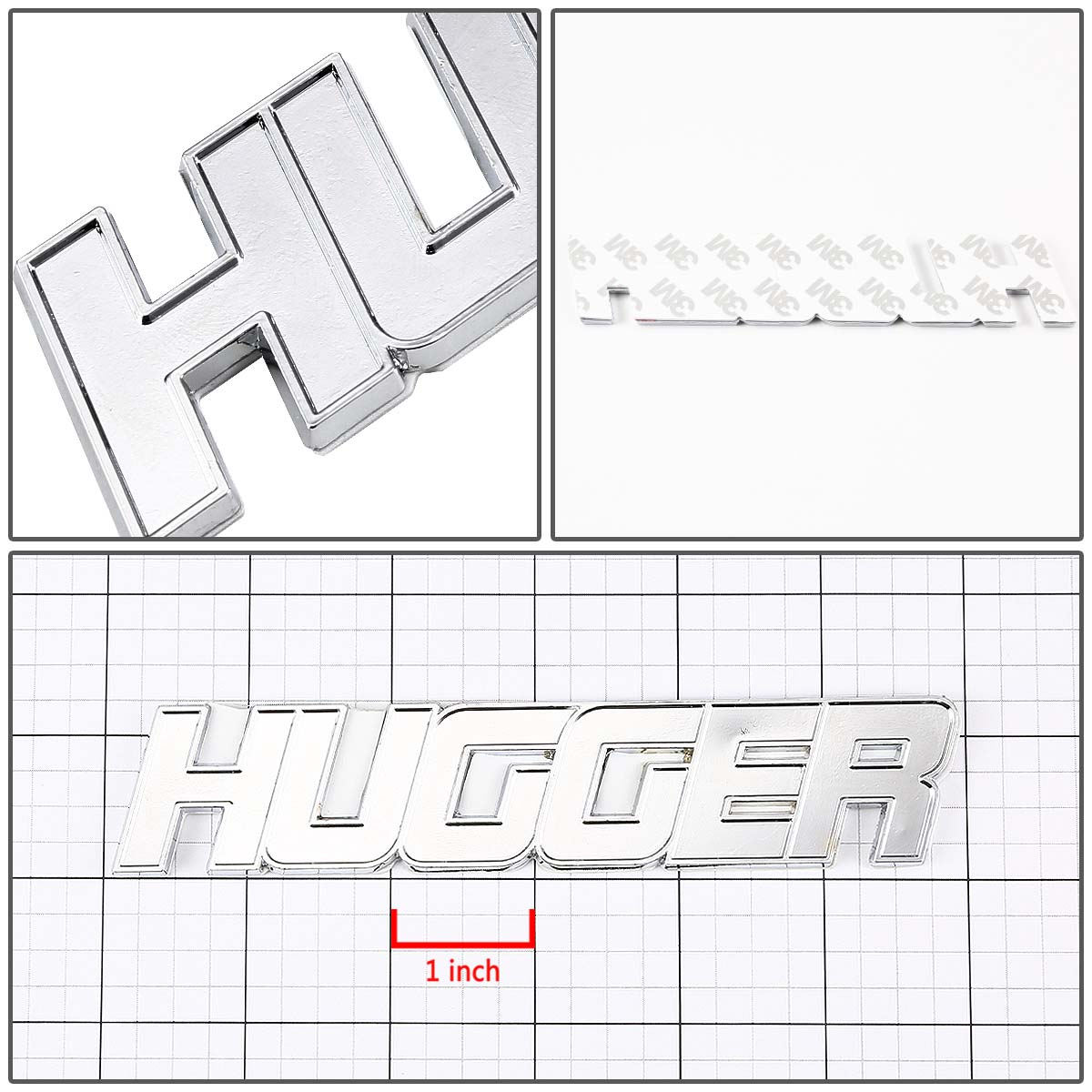 Metal Emblem Decal Logo Trim Badge - HUGGER - Silver Letters