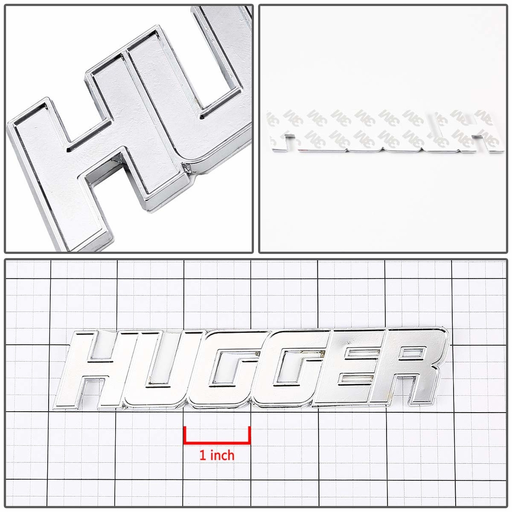 Metal Emblem Decal Logo Trim Badge - HUGGER - Silver Letters