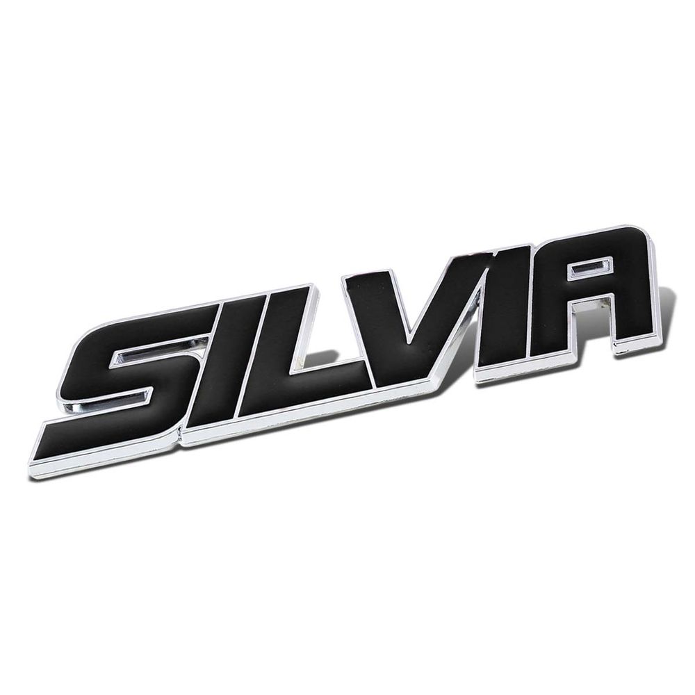 Metal Emblem Decal Logo Trim Badge - Silvia - Black Letters