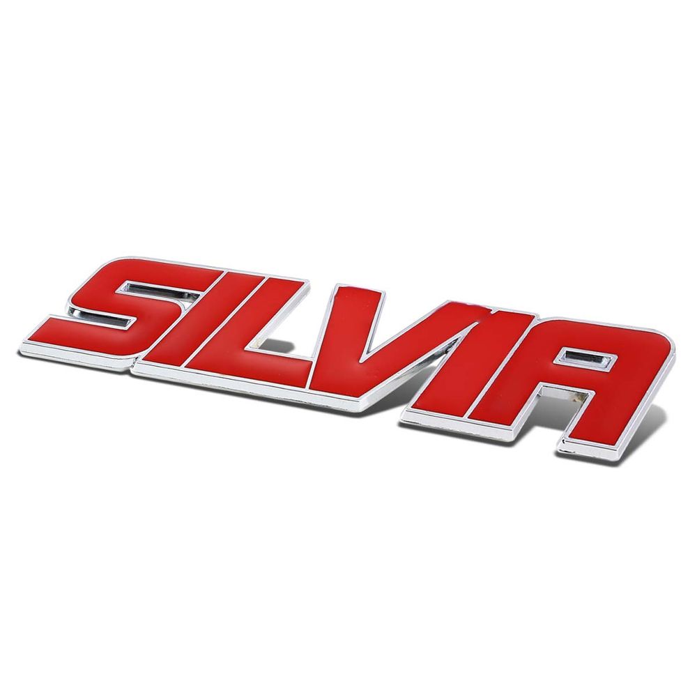Metal Emblem Decal Logo Trim Badge - Silvia - Red Letters