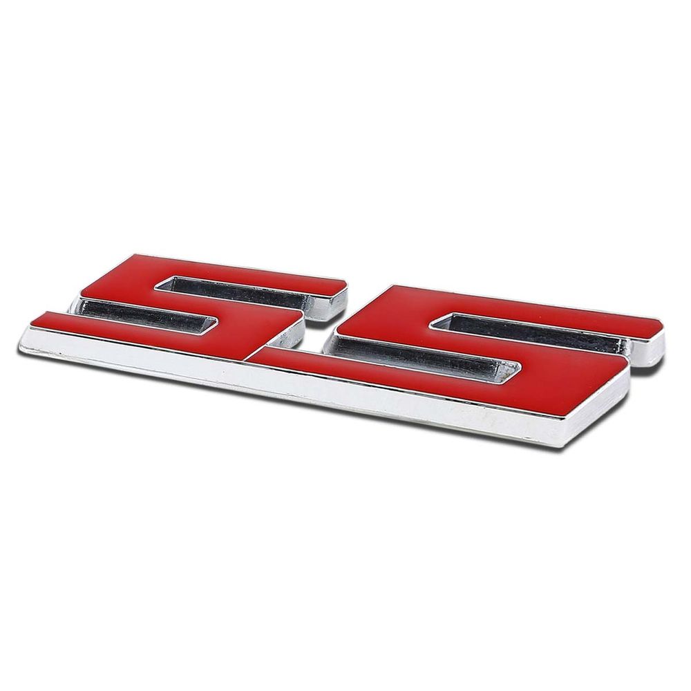 Metal Emblem Decal Logo Trim Badge - SS - Red Letters