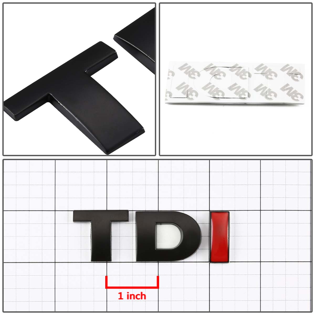 Metal Emblem Decal Logo Trim Badge - TDI - Black/Red Letters