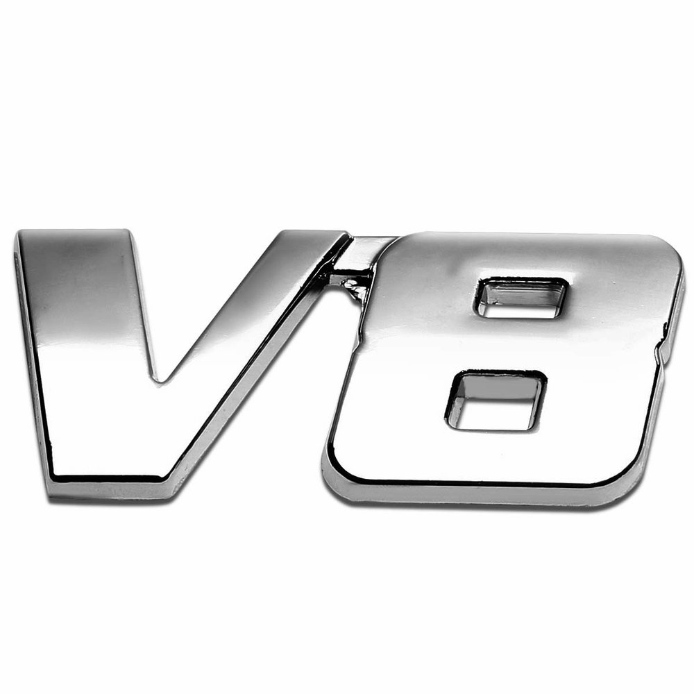 Metal Emblem Decal Logo Trim Badge - V8 - Silver Letters