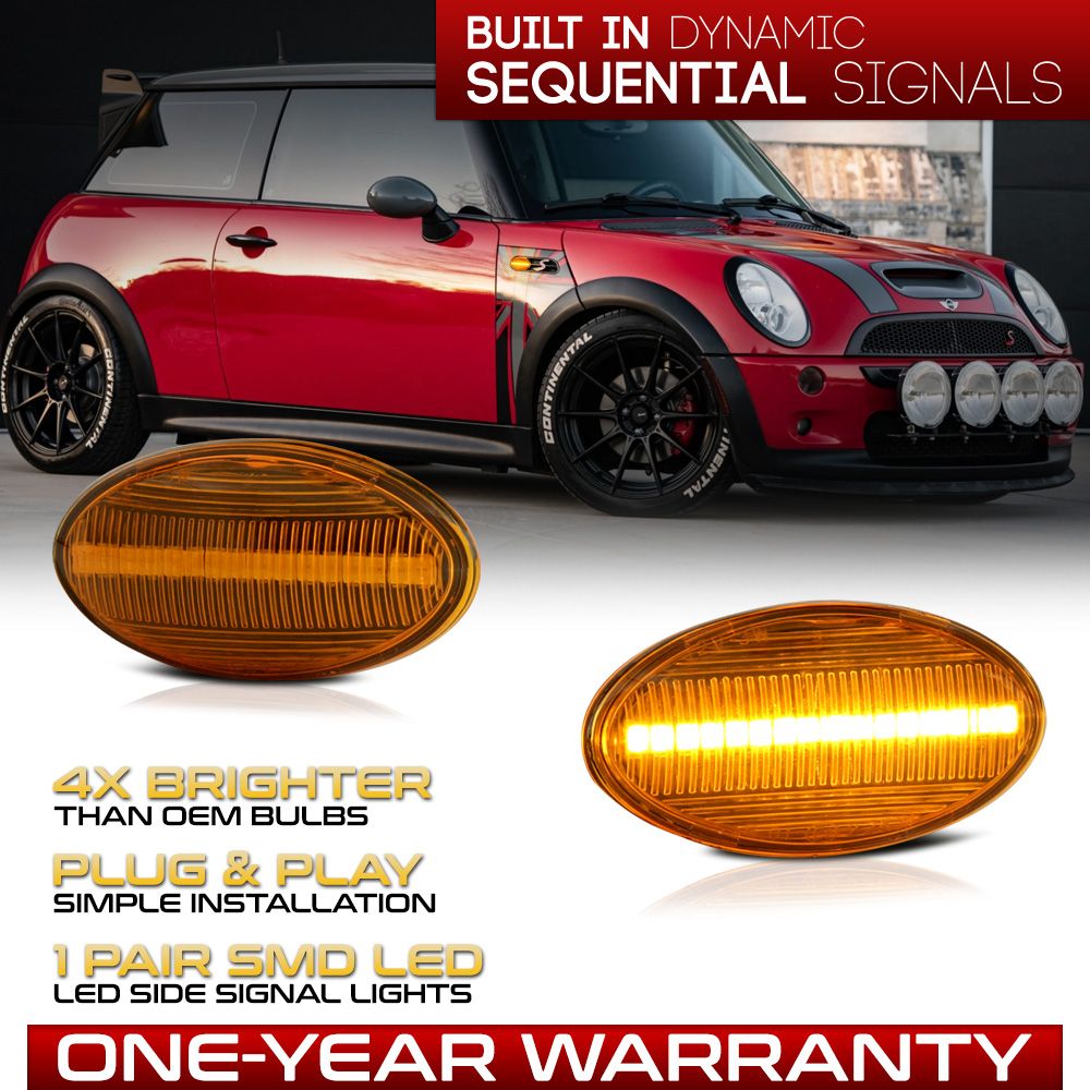 Mini R50 R52 R53 Sequential Signal Amber LED Side Marker Lights - LAC-SML-MC02V2-LED-SEQ-AMB