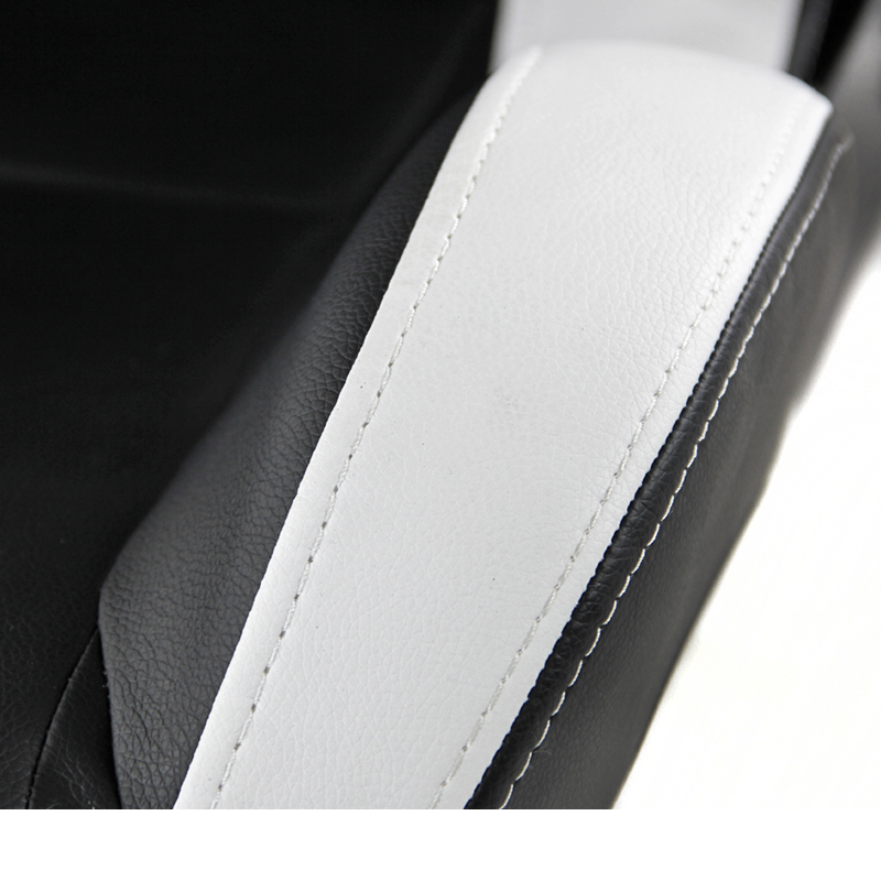 Pair JDM Black White PVC Leather Full Reclinable Racing Bucket Seats