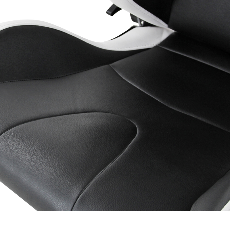 Pair JDM Black White PVC Leather Full Reclinable Racing Bucket Seats