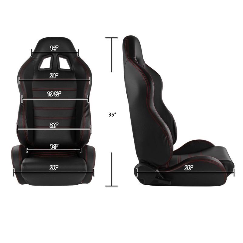 Pair JDM T-R Black PVC Red Stitch Driver+Passenger Side Racing Seats ...