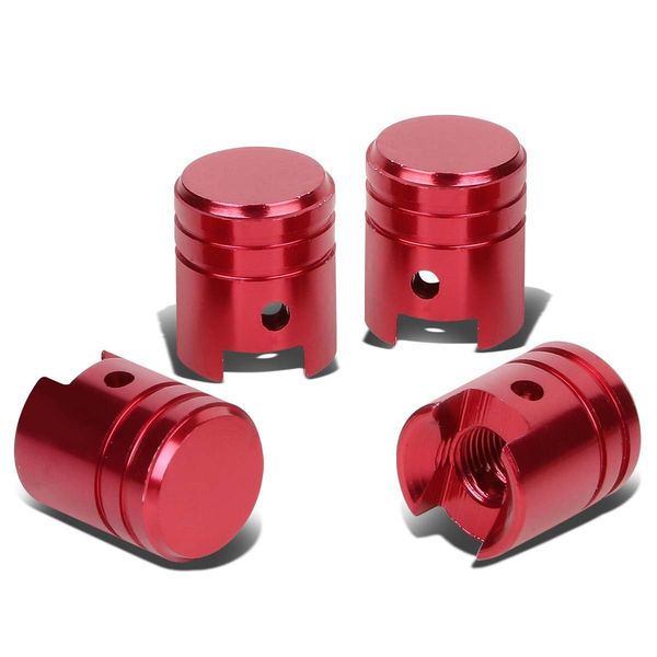 Piston Style Polished Aluinum Red Tire Vavle Stem Caps (Pack of 4)