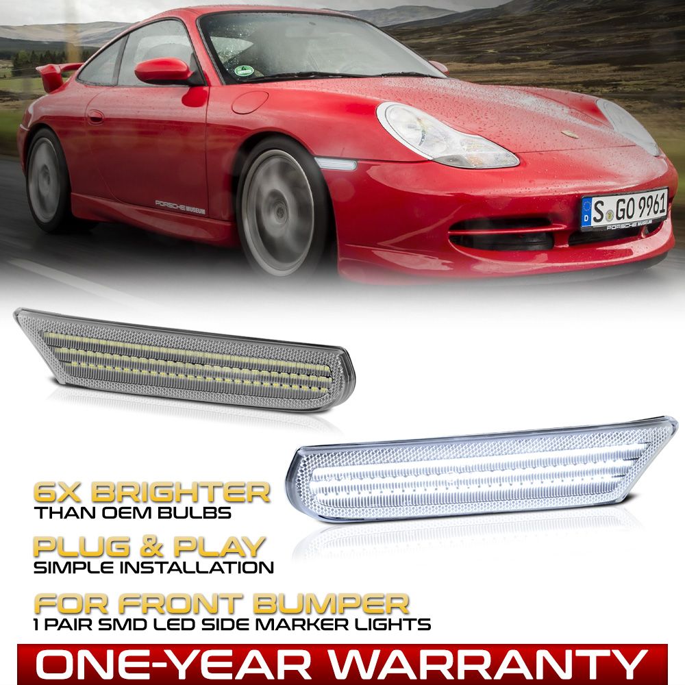 Porsche 996/986 Boxster White LED Side Marker Lights Fender - Clear ...