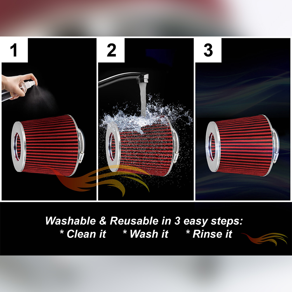 Red 3.5" 76Mm Inlet Cold Air Intake Cone Replacement Quality Dry Air ...