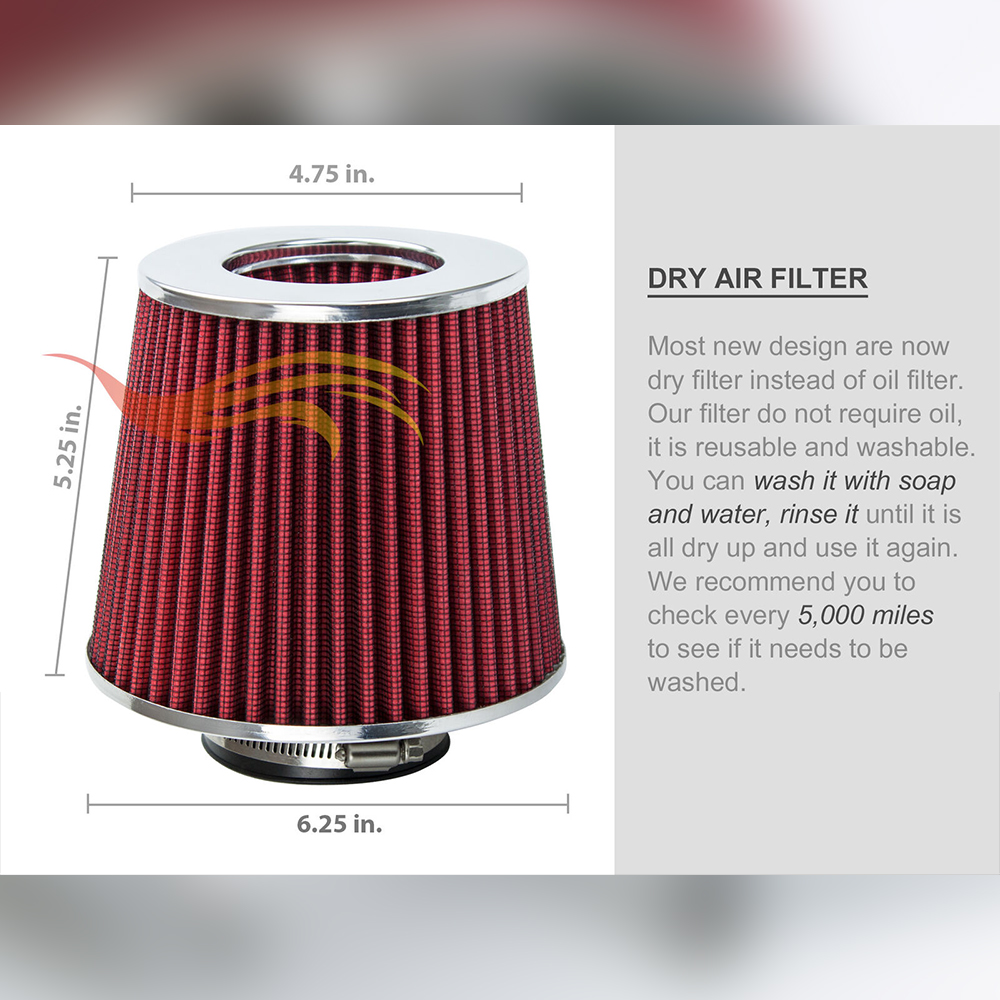 Red 3.5" 76Mm Inlet Cold Air Intake Cone Replacement Quality Dry Air ...