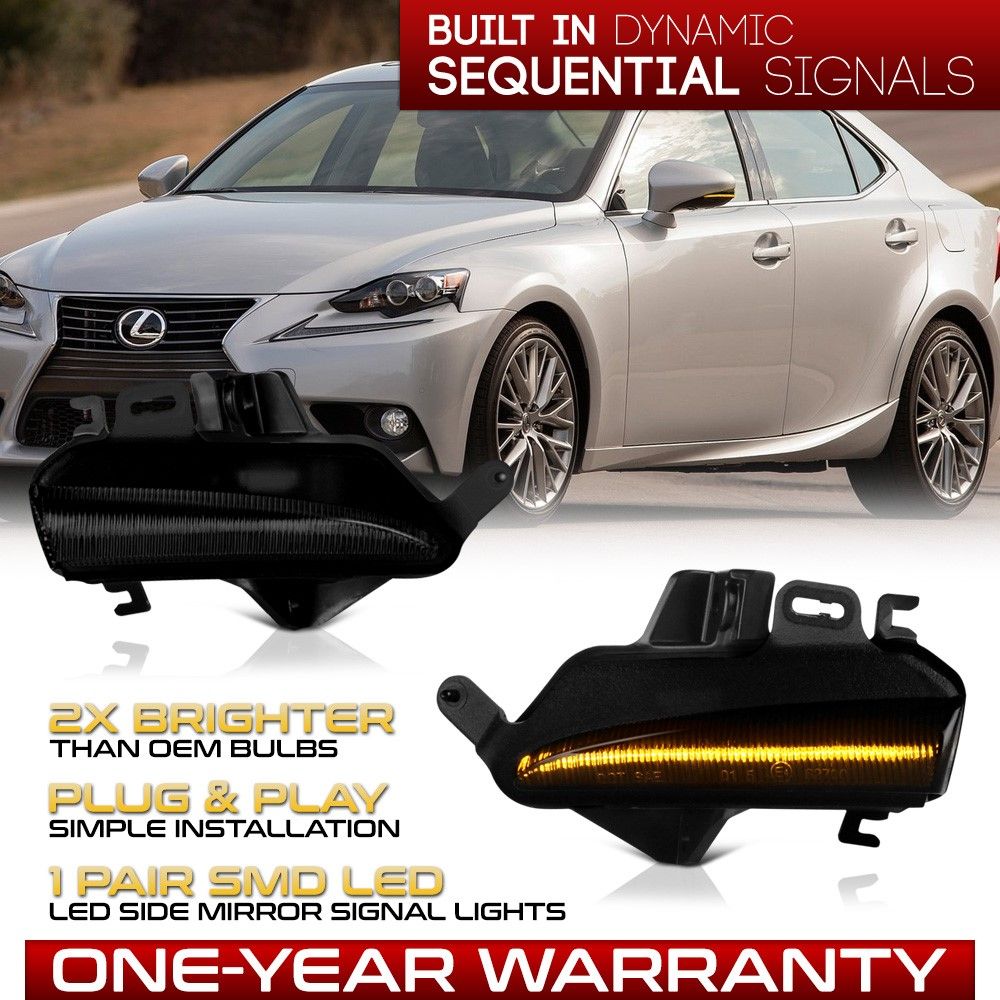 Sequential Amber LED Side Mirror Signal Lights For 2014-2022 Lexus ...