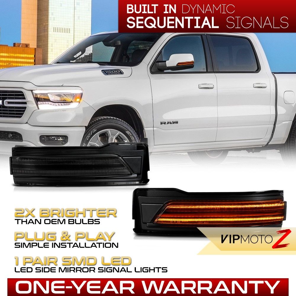 Sequential Amber LED Side Mirror Signal Lights For 2019-2023 Dodge Ram ...