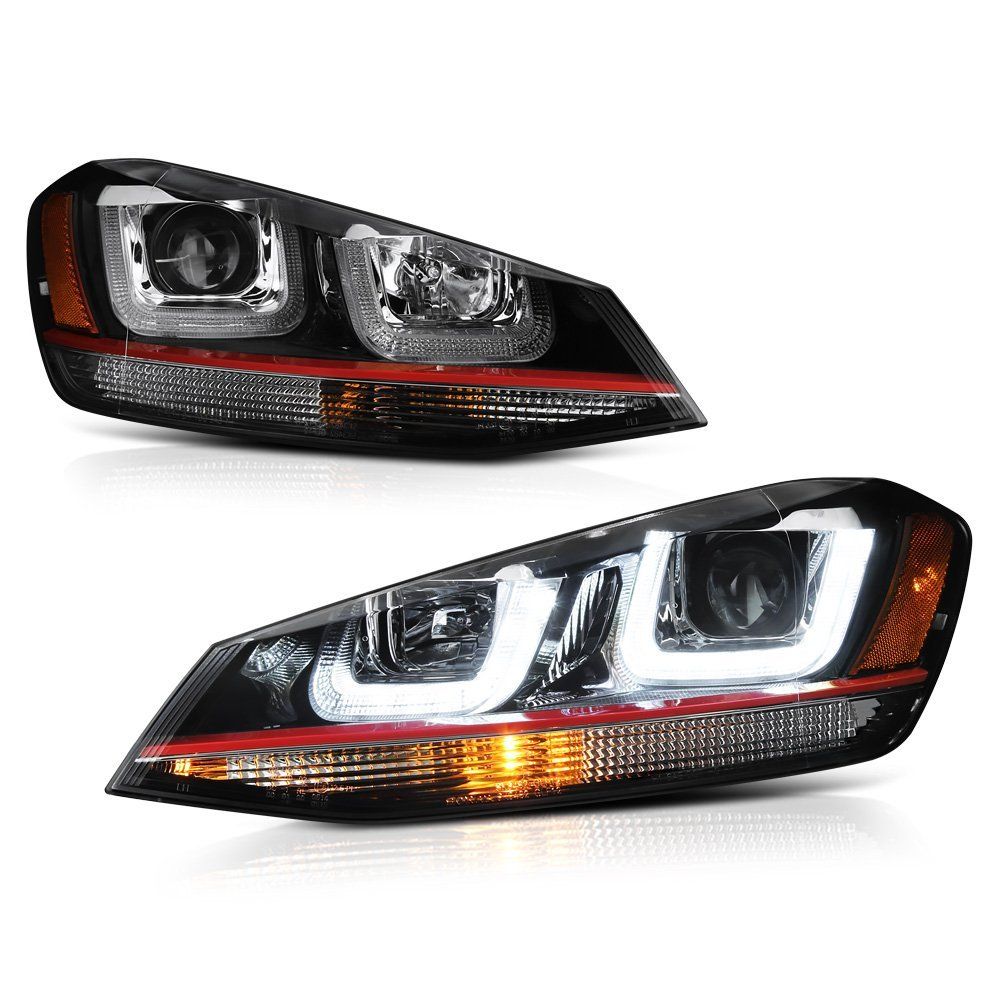 Spyder 14-16 Volkswagen Golf / GTI LED Bar Projector Headlights - Black ...