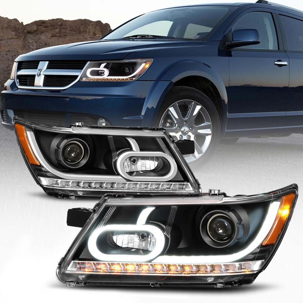 2009-2016 Dodge Journey LED Light Tube Projector Headlights - Black