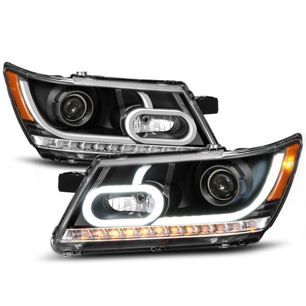 2009-2016 Dodge Journey LED Light Tube Projector Headlights - Black