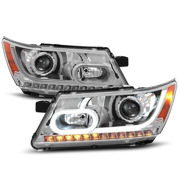 2009-2016 Dodge Journey LED Light Tube Projector Headlights - Chrome