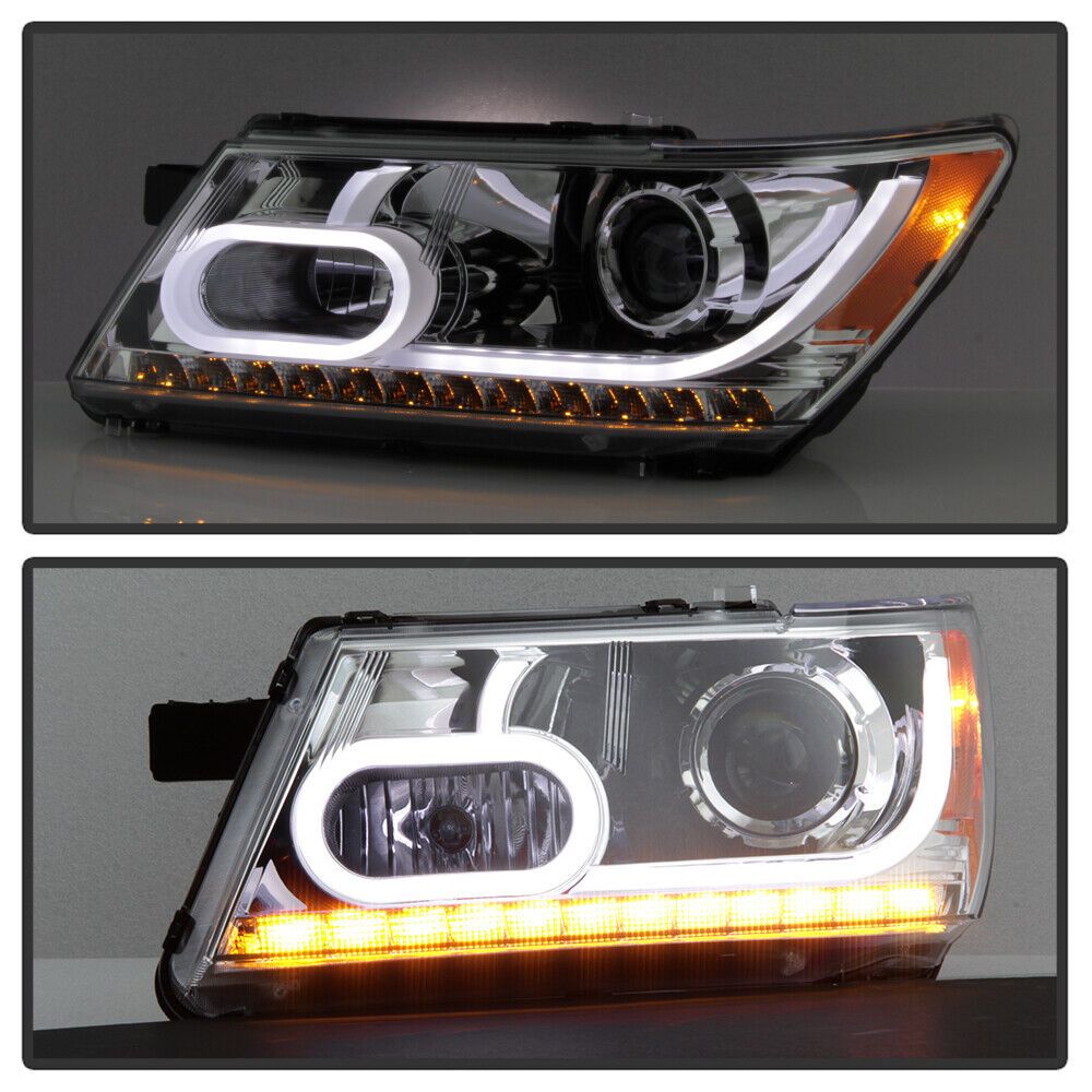 2009-2016 Dodge Journey LED Light Tube Projector Headlights - Chrome