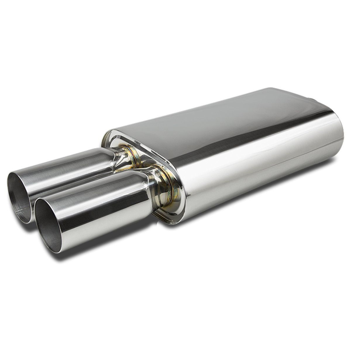Stainless Steel Oval Exhaust Muffler - 2.5" Inlet 3" Dual Tip (Chrome ...