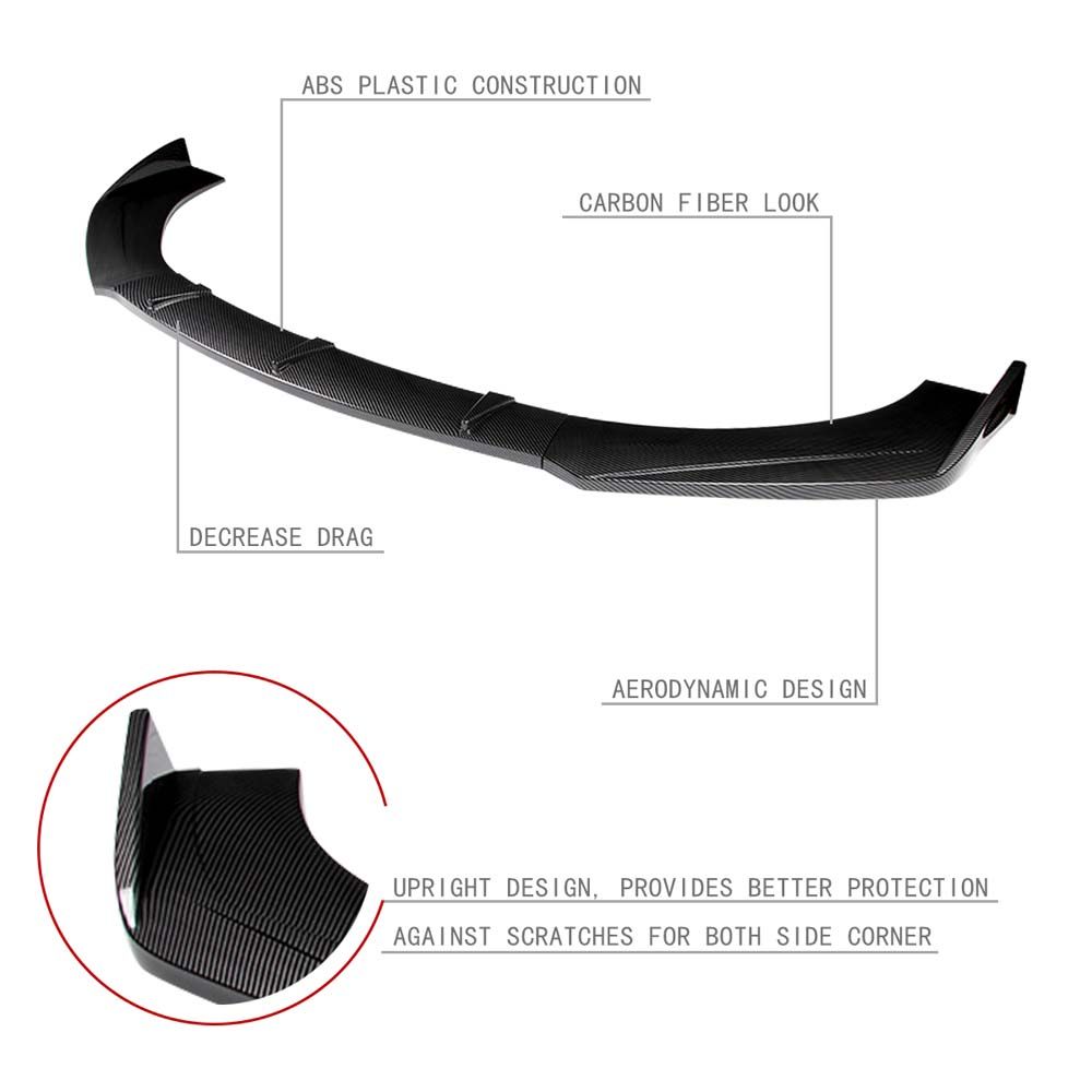 Universal 68" X 5" Front Bumper Lip -3 Pieces Style - CF Look