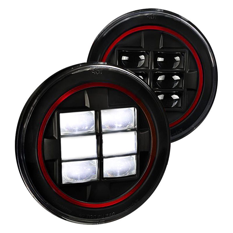 Universal 7" Seal Beam LED-Powered w/ Red-Rim Headlights - Black