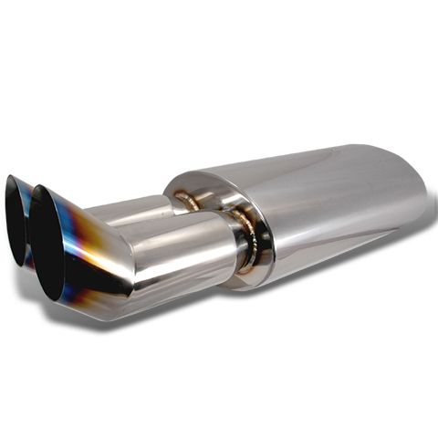 Universal DTM Style Dual Titanium Tip Burnt Tip Muffler -Stainless Steel