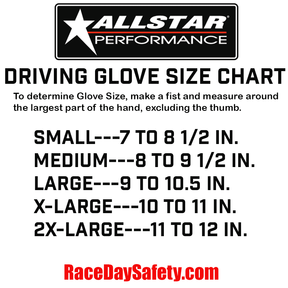 Allstar Performance Driving Glove Size Chart