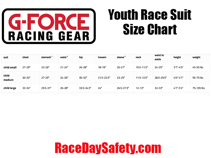 G-Force Youth Race Suit Size Chart